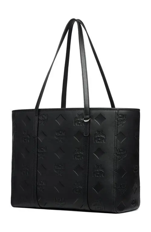Mcm Medium Toni Top-zip Shopper In Maxi Monogram Leather - Black
