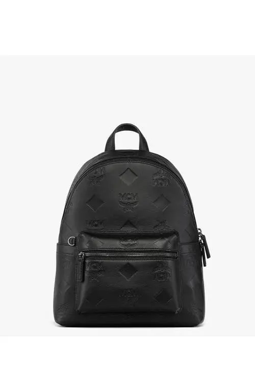 Mcm Small Stark Backpack In Maxi Monogram Leather - Black