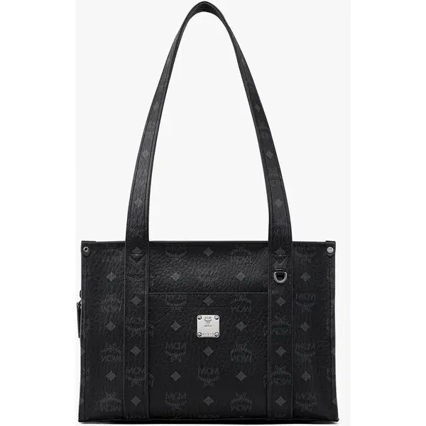 Mcm Visetos Monogram Canvas Tote Bag With Nappa Leather Trim