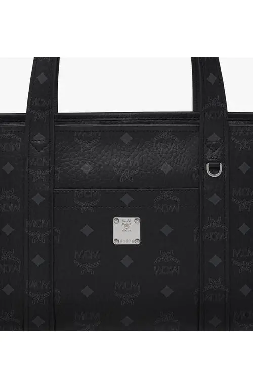 Mcm Visetos Monogram Canvas Tote Bag With Nappa Leather Trim