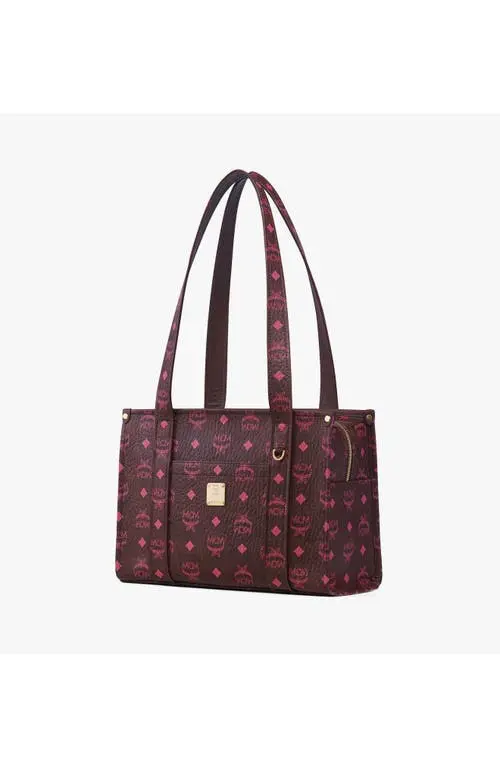 Mcm Visetos Monogram Canvas Tote Bag With Nappa Leather Trim - Cinnamon