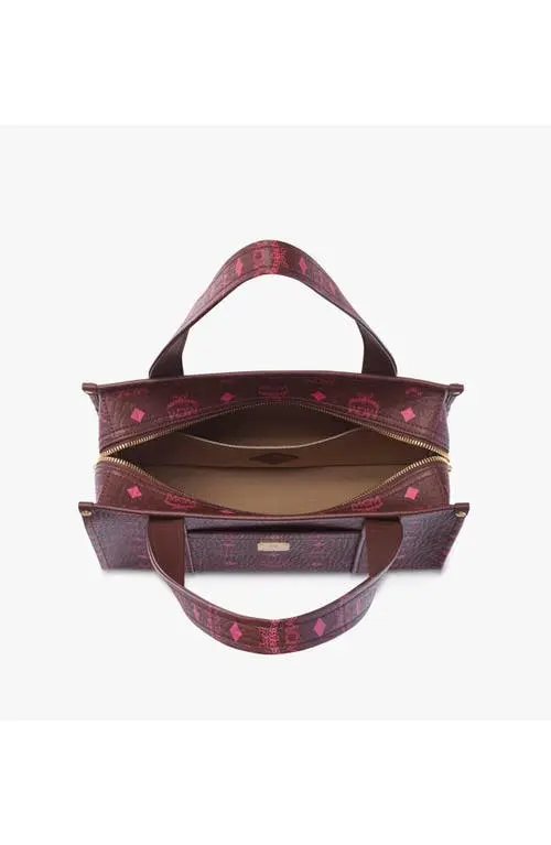 Mcm Visetos Monogram Canvas Tote Bag With Nappa Leather Trim - Cinnamon