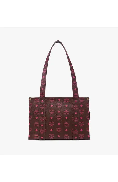 Mcm Visetos Monogram Canvas Tote Bag With Nappa Leather Trim - Cinnamon