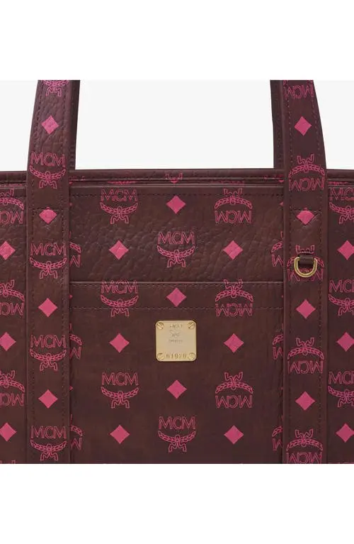 Mcm Visetos Monogram Canvas Tote Bag With Nappa Leather Trim - Cinnamon