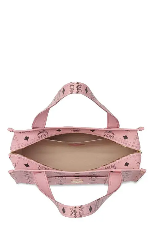 Mcm Visetos Monogram Canvas Tote Bag With Nappa Leather Trim