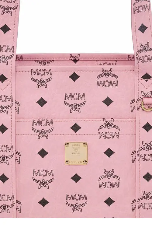 Mcm Visetos Monogram Canvas Tote Bag With Nappa Leather Trim