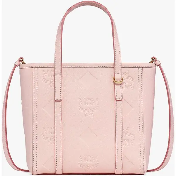 Mcm Mini Toni Top-zip Shopper In Maxi Monogram Leather - Lotus Pink