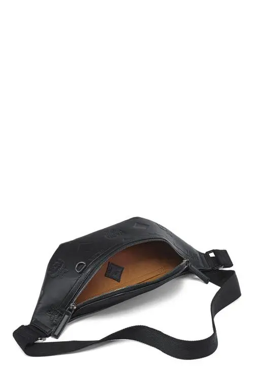 Mcm Medium Fursten Belt Bag In Maxi Monogram Leather - Black