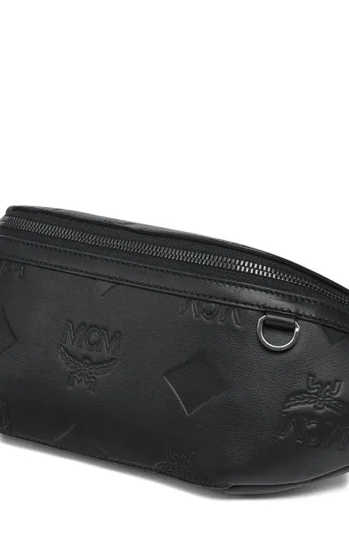 Mcm Medium Fursten Belt Bag In Maxi Monogram Leather - Black