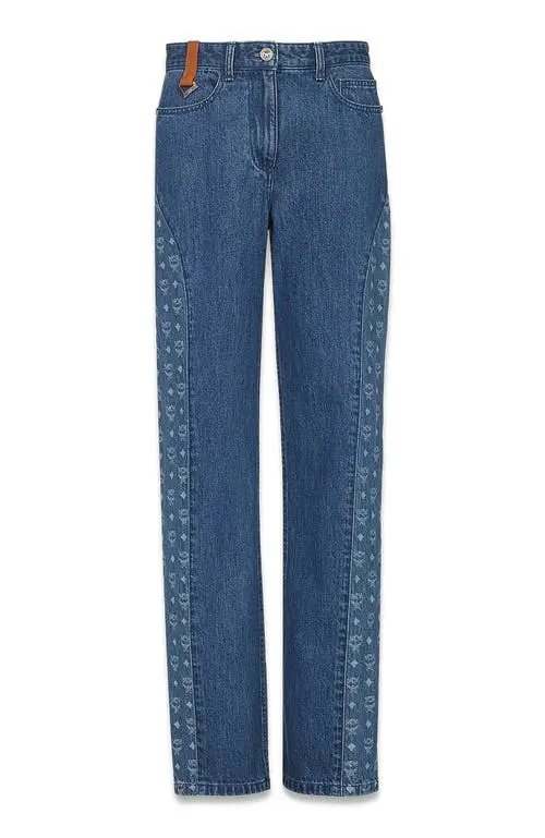 Mcm Monogram Denim Jacquard Jeans - Blue