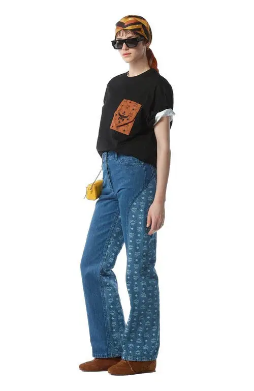 Mcm Monogram Denim Jacquard Jeans - Blue