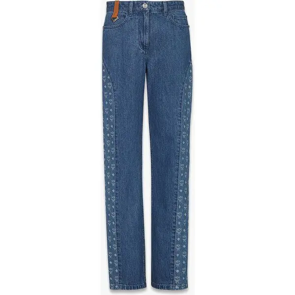 Mcm Oversized Monogram Jacquard Denim Jeans - Denim Blue