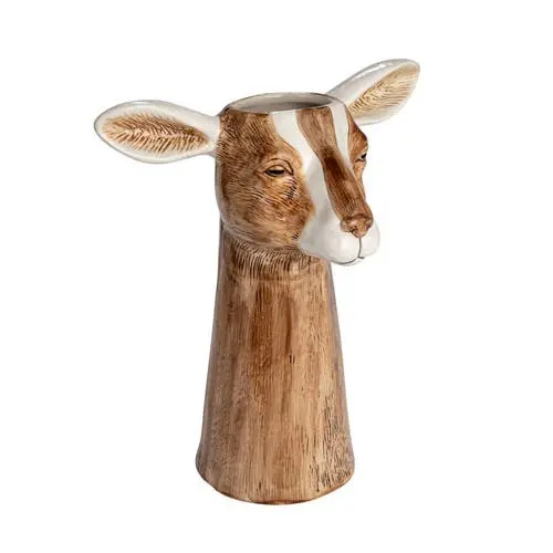 STORIED HOME Stoneware Goat Vase - Brown