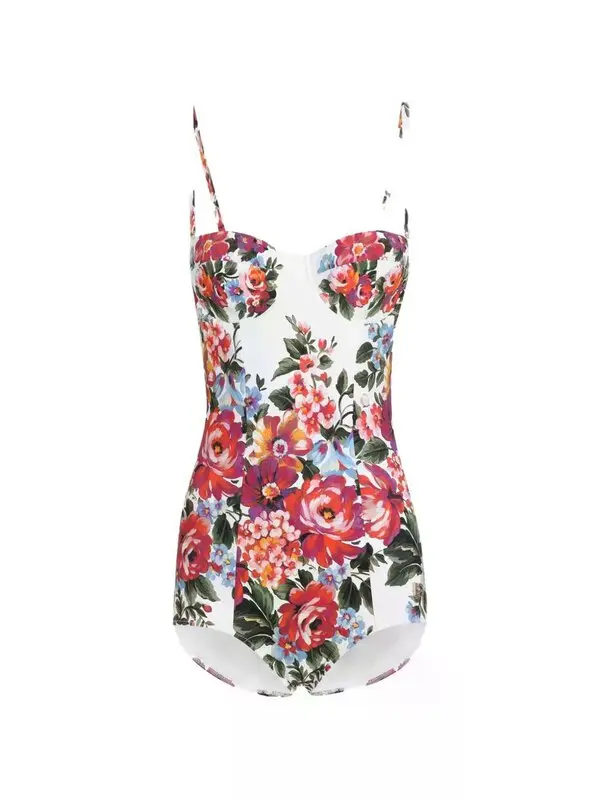 Dolce & Gabbana Flower Bouquet-print Balconette One-piece Swimsuit - White
