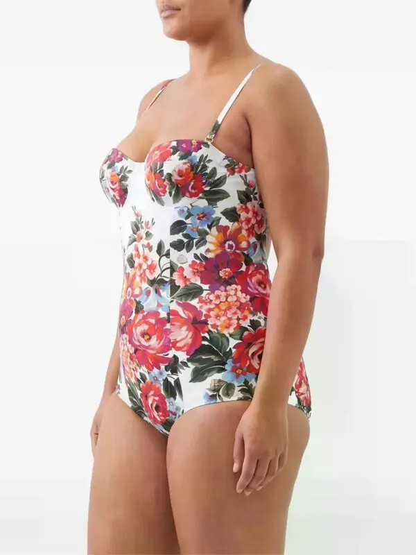 Dolce & Gabbana Flower Bouquet-print Balconette One-piece Swimsuit - White