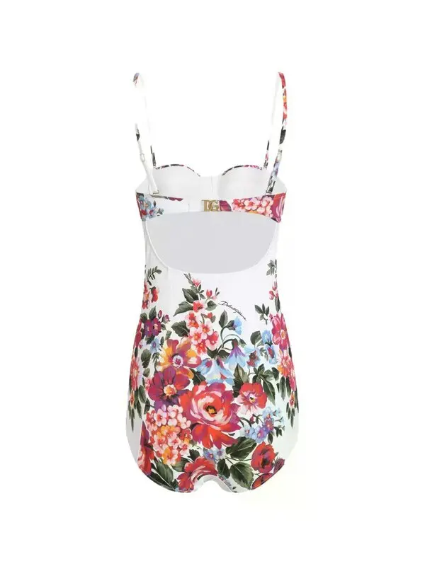 Dolce & Gabbana Flower Bouquet-print Balconette One-piece Swimsuit - White