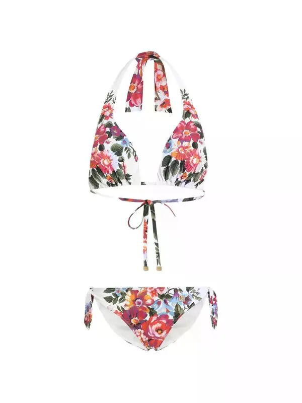 Dolce & Gabbana Flower Bouquet-print Padded Triangle Bikini - White