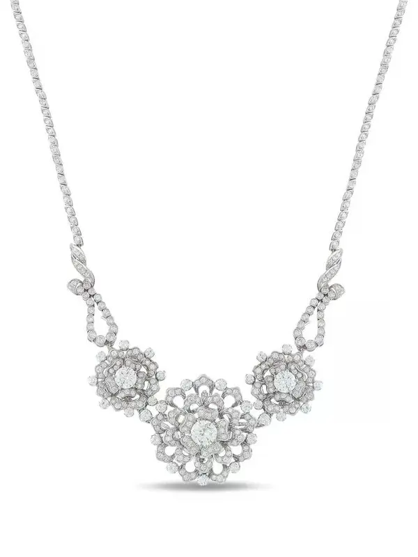 LB EXCLUSIVE Diamond Floral-embellishments Platinum Necklace - Silver