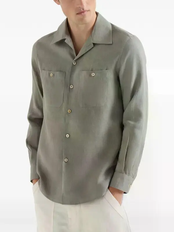 Brunello Cucinelli Chest-pockets Linen Shirt - Green
