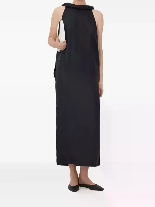 Loulou De Saison Twisted-collar Midi Dress - Black