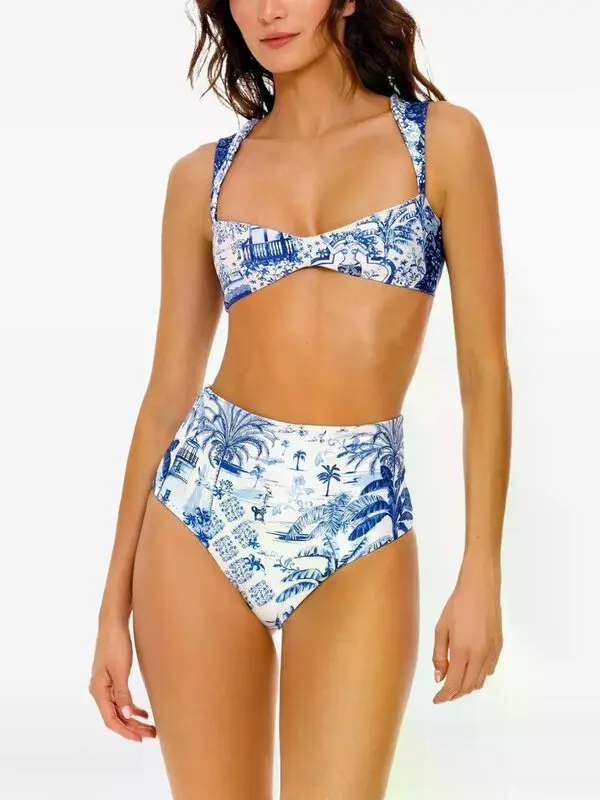 Agua Bendita Malory Placement Print Bikini Top - Blue