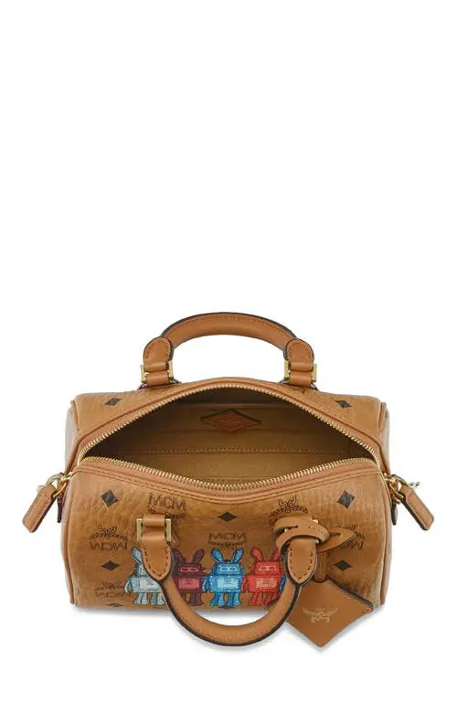 Mcm Small Ella Boston Bag In Visetos - Cognac