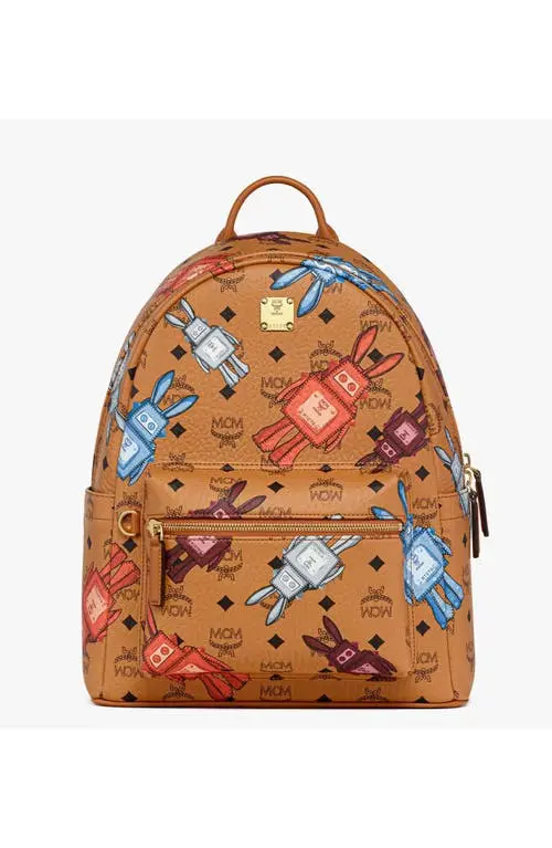 Mcm Medium Stark Backpack In Visetos - Cognac