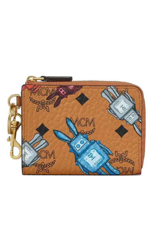 Mcm Aren Card Pouch In Rabot Visetos - Cognac