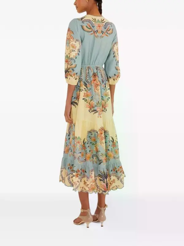 Farm Rio Floral Print V-neck Midi Dress - Blue