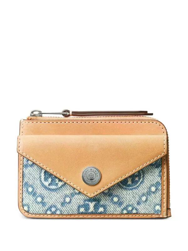 Tory Burch T-monogram Denim Zip Card Case - Neutrals