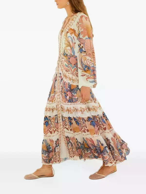 Farm Rio Tiered Ruffled Maxi Dress - Neutrals