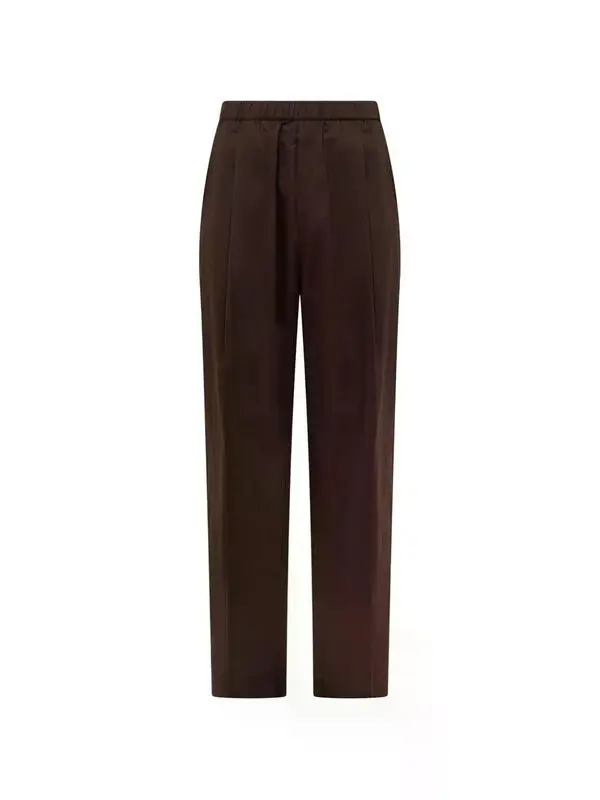 LANEUS Elasticated Waistband Front-pleat Trousers - Brown