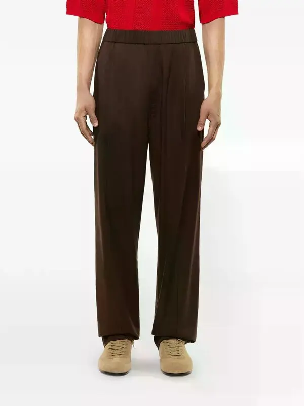 LANEUS Elasticated Waistband Front-pleat Trousers - Brown