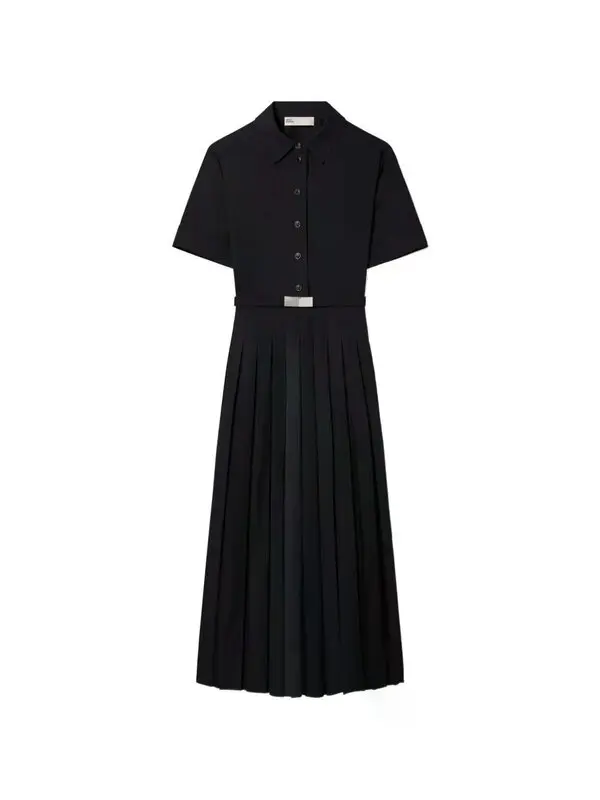 Tory Burch Pleated Poplin Short-sleeve Shirtdress - Black