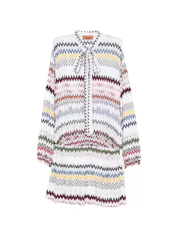 Missoni Zigzag-pattern Tie-neck Mini Dress