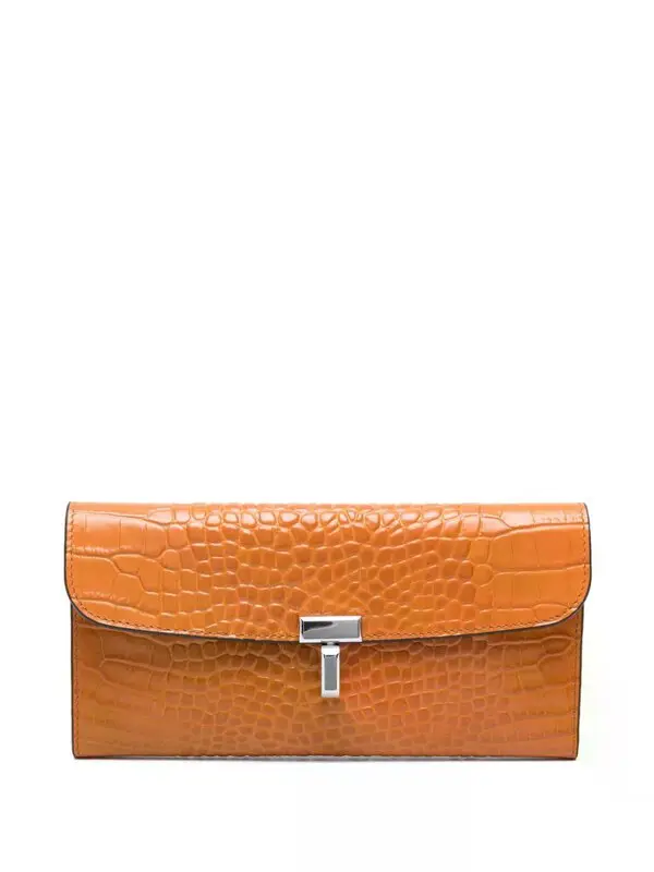 TOTEME T-lock Crocodile-embossed Wallet - Orange