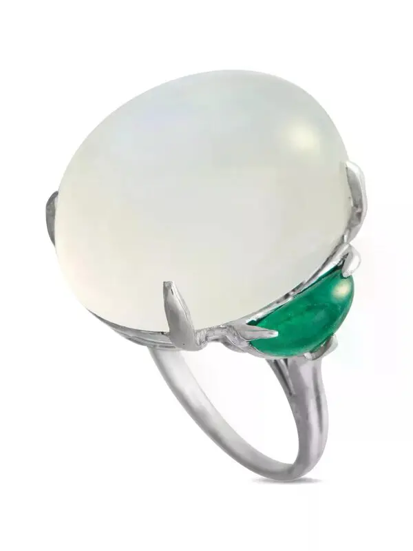 LB EXCLUSIVE Moonstone And Emerald Ring - Silver