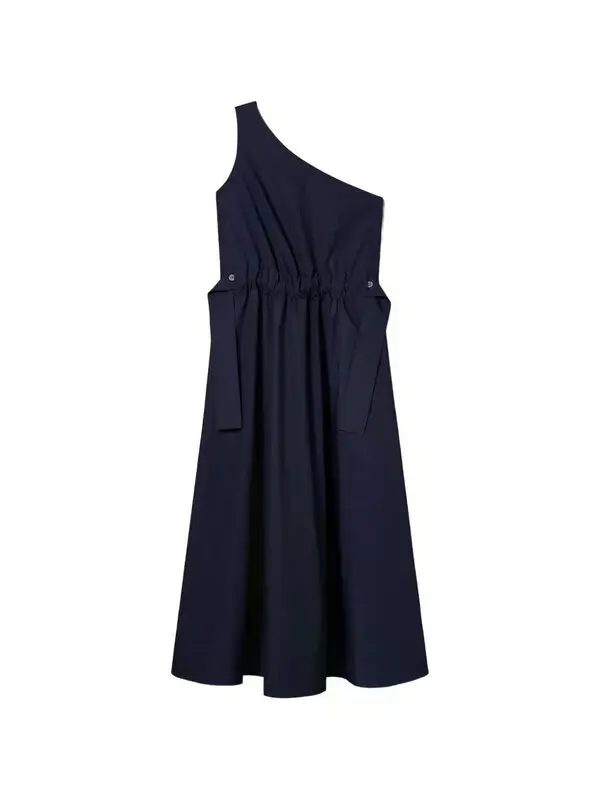 Tory Burch One-shoulder Belted Cotton A-line Dress - Blue