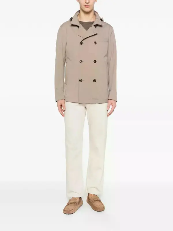 MONTECORE Double-breasted Hooded Jacket - Neutrals