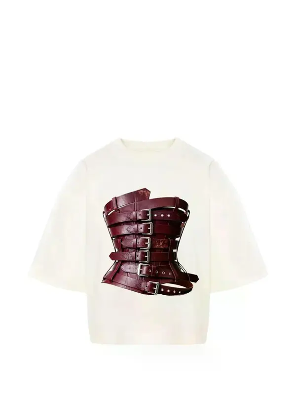 HAMZA Buckle-graphic T-shirt - Neutrals