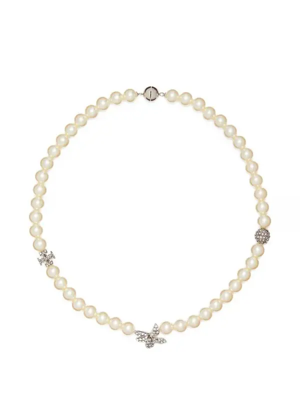 Tory Burch Moondance Pavé Flower Pearl Necklace - Silver