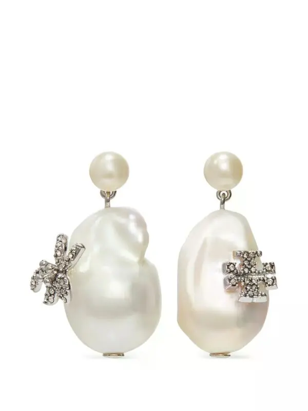 Tory Burch Moondance Pearl And Flower Drop Earrings - Silver