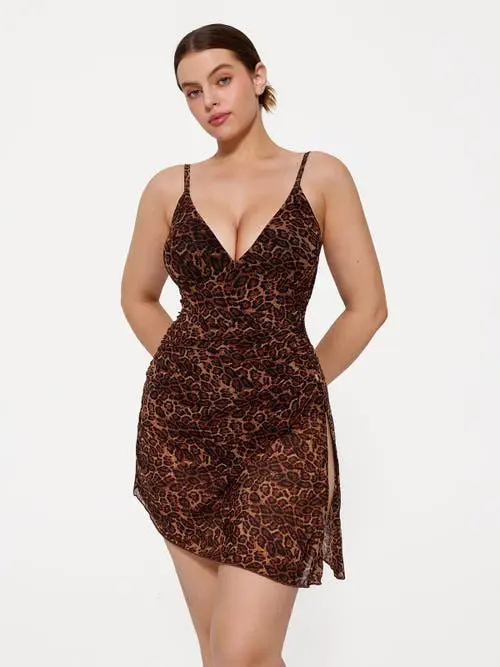 POPILUSH Shapewear Ruched Convertible One-piece Swimsuit - Leopard