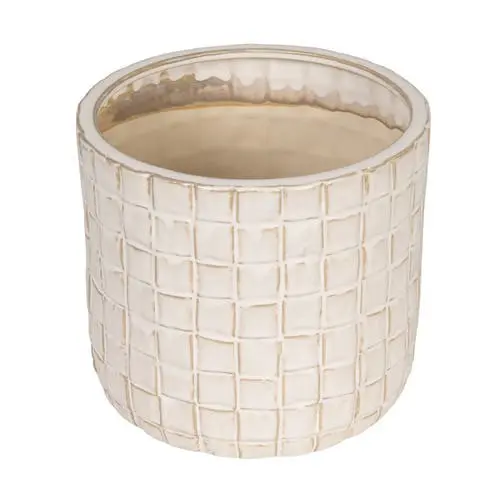 STORIED HOME Round Stoneware Planter With Woven Pattern