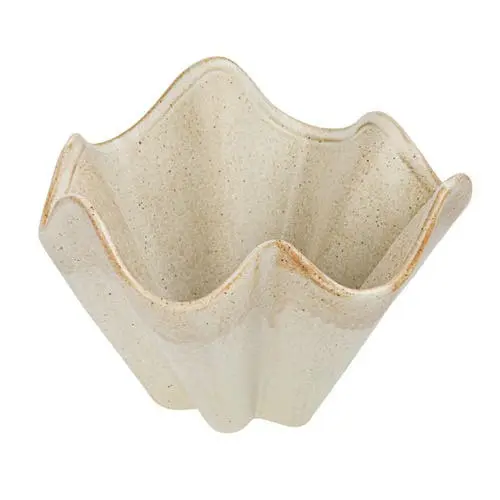 STORIED HOME Round Stoneware Ruffled Bowl With Reactive Glaze - Cream