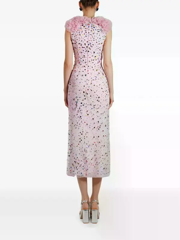 GEMY MAALOUF Beaded Ruffled Midi Dress