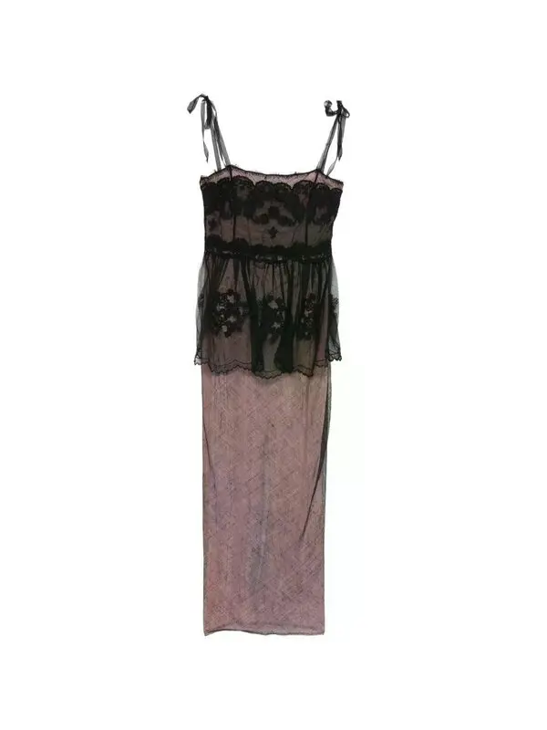 Alessandra Rich Lace-tie Evening Dress - Black