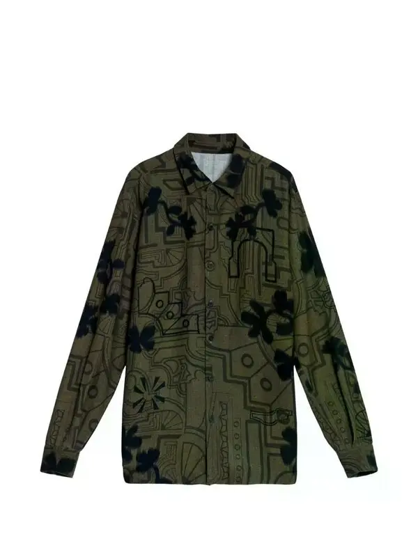 Agua Bendita Button Patch Print Shirt