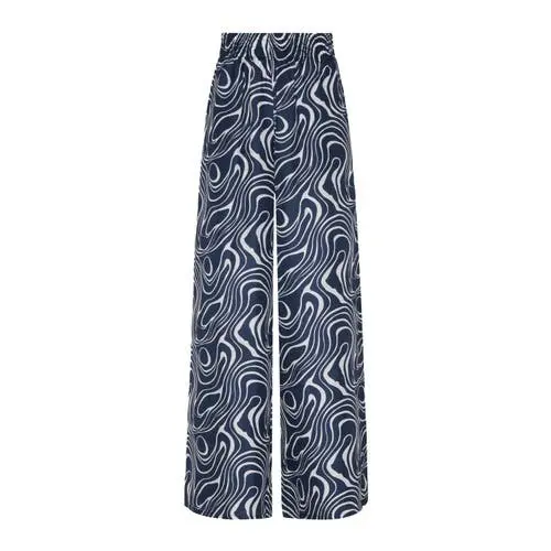 Vilebrequin Waves Printed Wide-leg Silk Pants - Navy