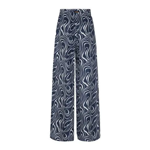 Vilebrequin Waves Printed Wide-leg Silk Pants - Navy